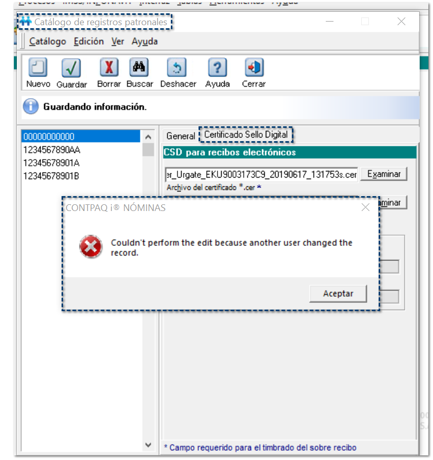 Error al asignar un nuevo certificado