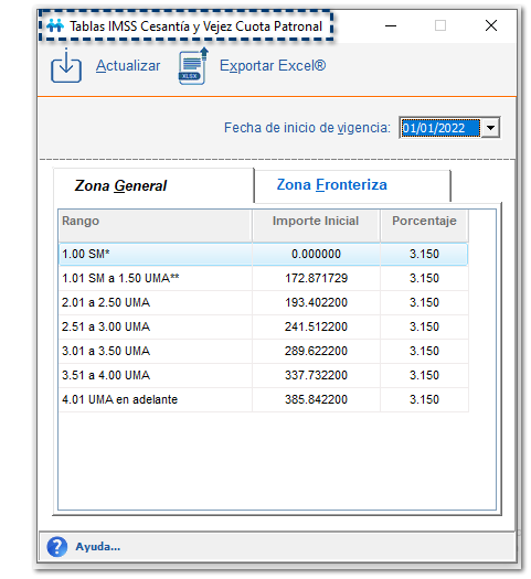 Menú Tablas y Barra de búsqueda Ctrl + i