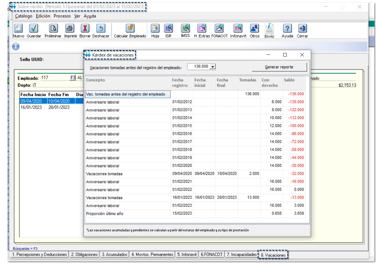 Kárdex de vacaciones y Kárdex de prima vacacional