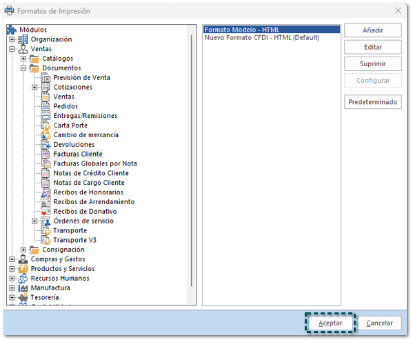 Configura el formato de impresión