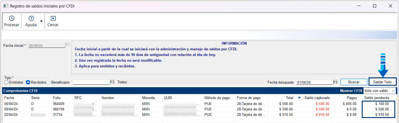 Cómo utilizar la opción opción "Saldar Todo"