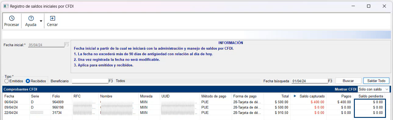Cómo utilizar la opción "Saldar Todo"