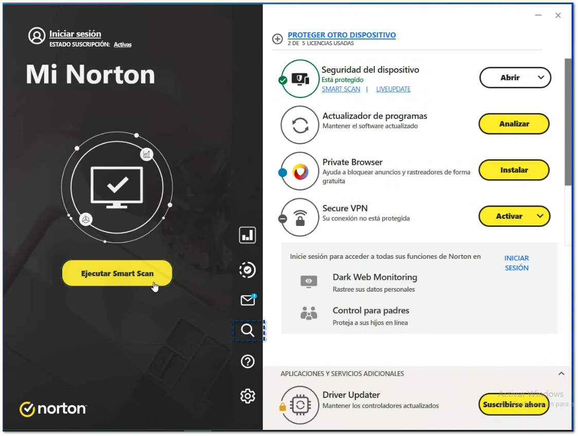 Configuración de antivirus Norton