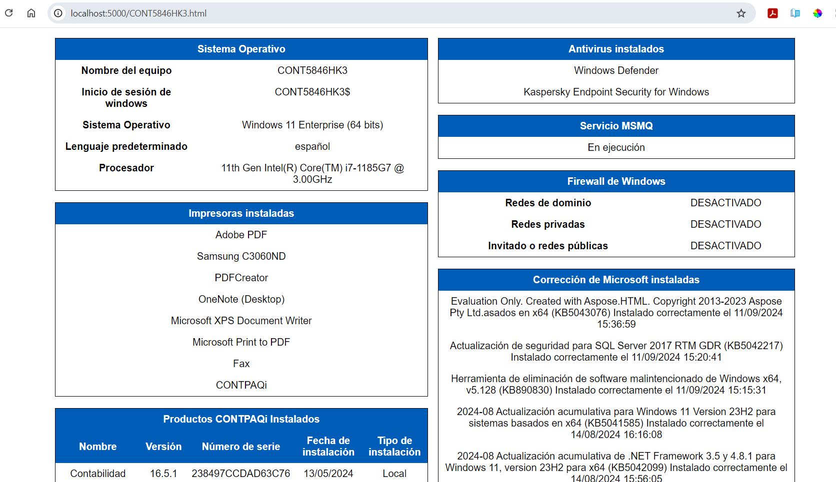 Nueva opción "Análisis del equipo"