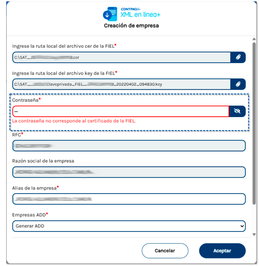 Al crear una empresa se valida la vigencia de la FIEL