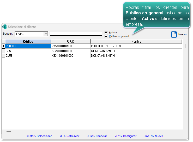 Listado de funciones