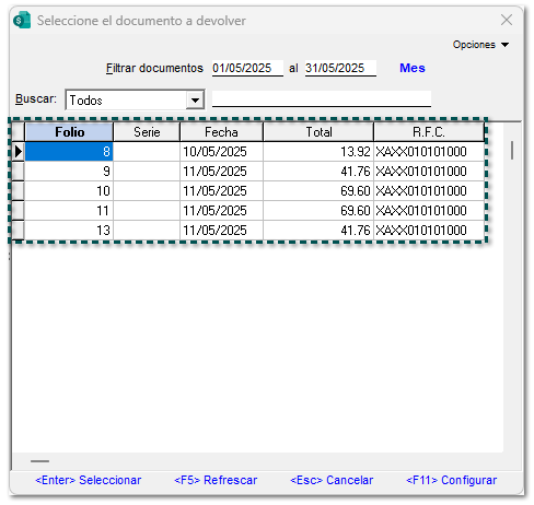 Listado de funciones