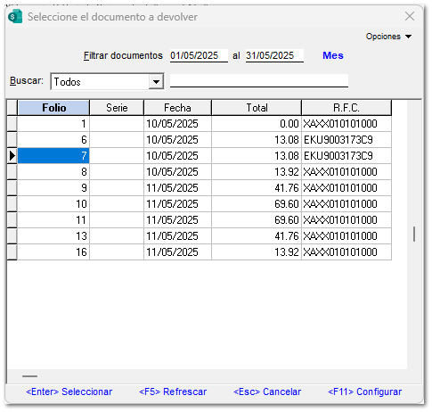 Listado de funciones