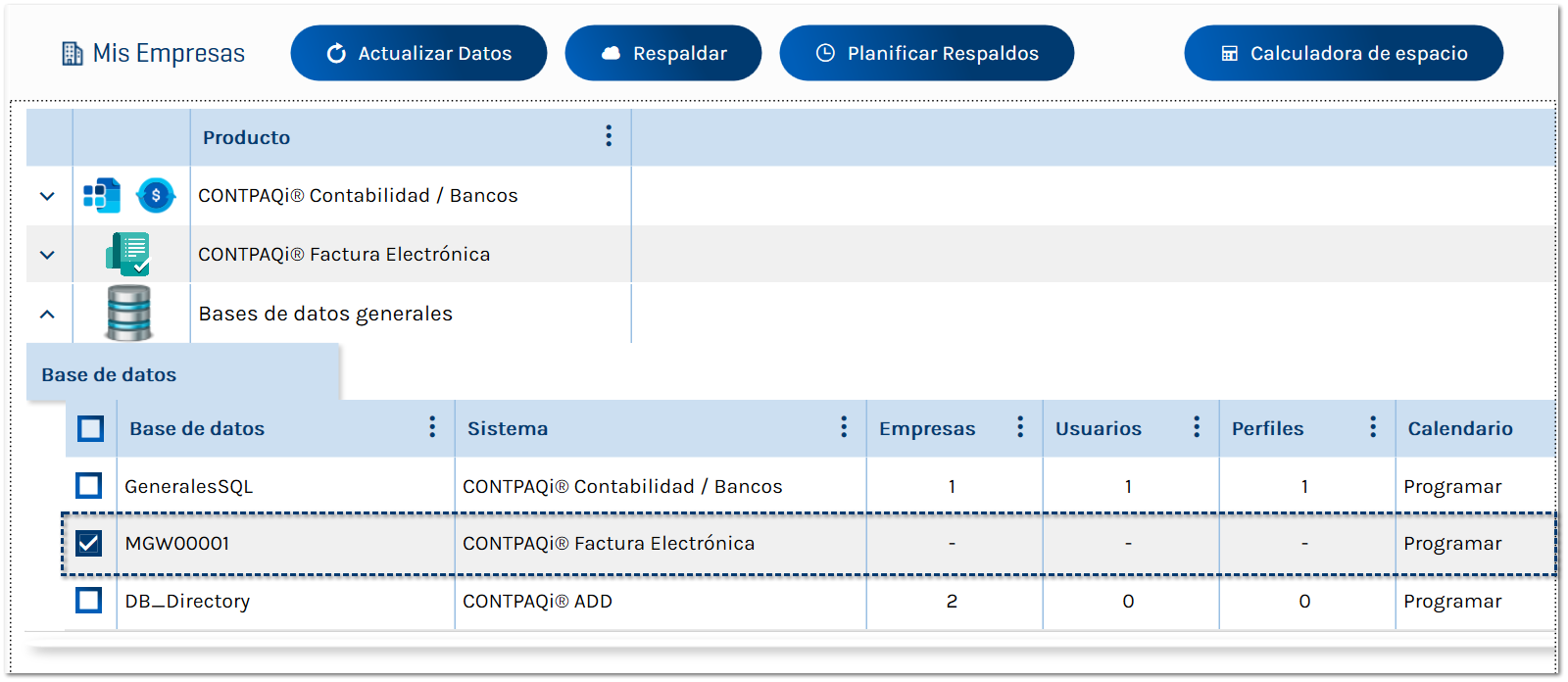 Respaldo de base de datos general CONTPAQi Factura Electrónica®
