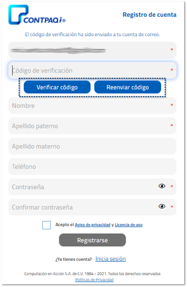 Registro de cuenta CONTPAQi Nube®