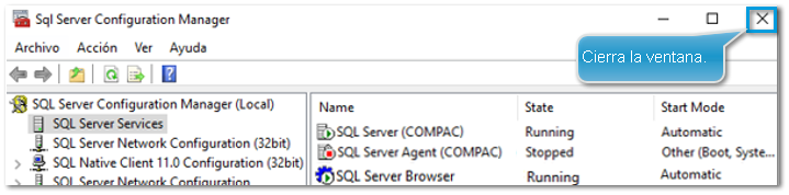 2. Reinicia el servicio de la instancia de SQL Server®