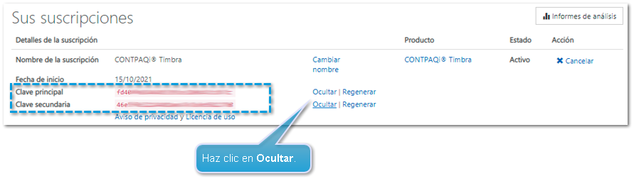 Suscripción al API o Producto